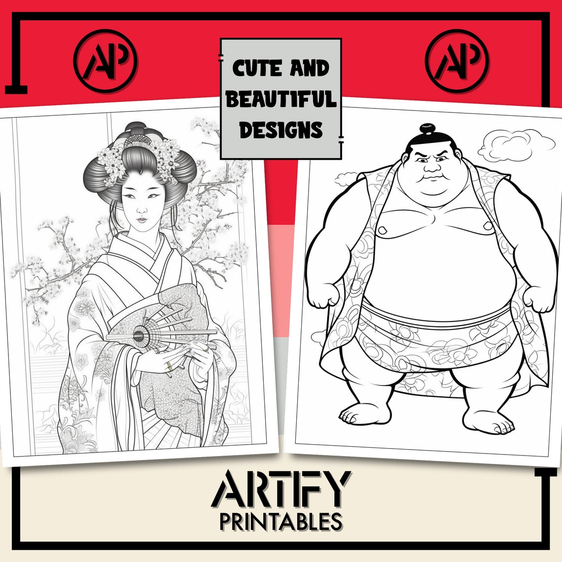 20 Japanese Style Coloring Pages for Adults and Kids, Japan Coloring ...