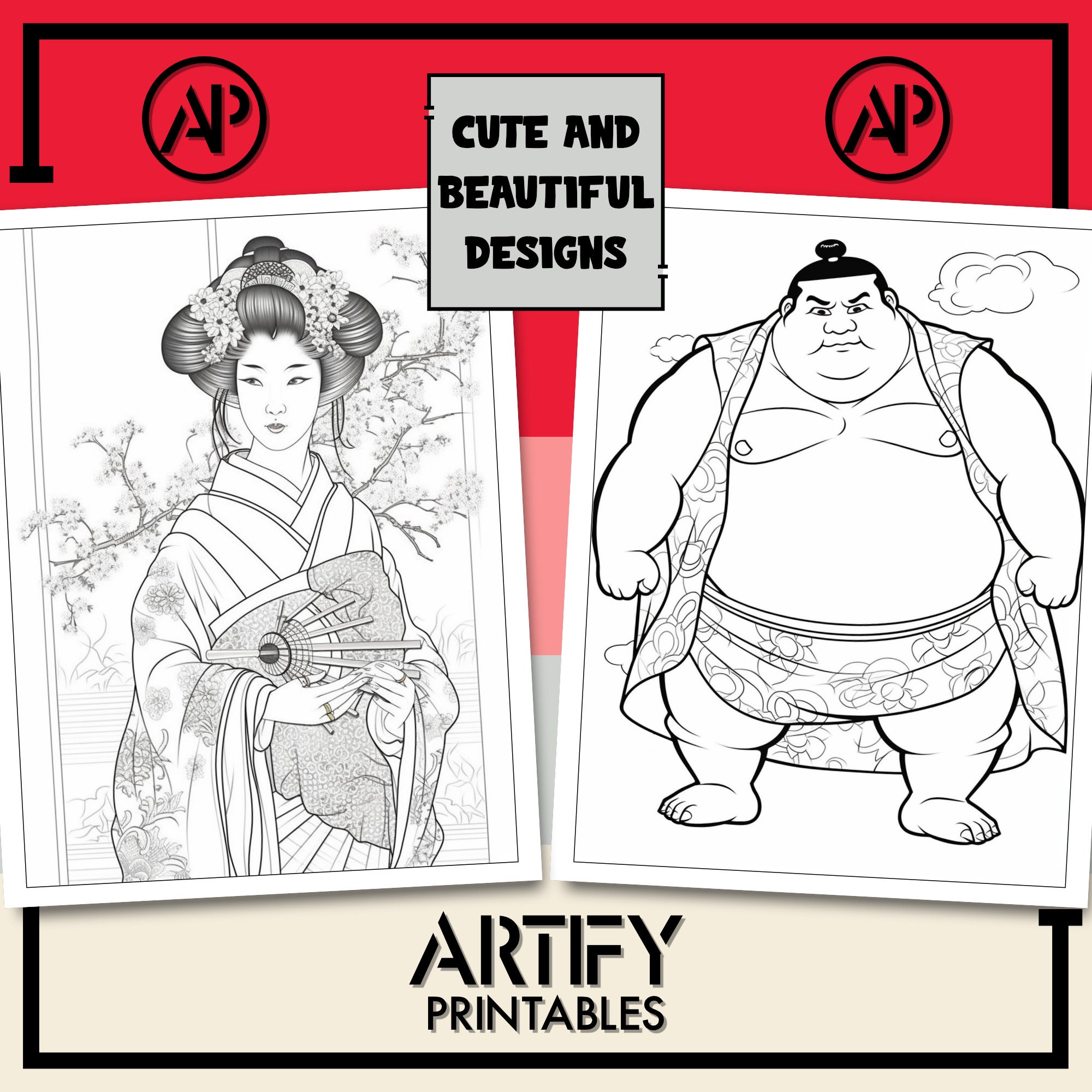 20 Japanese Style Coloring Pages for Adults and Kids, Japan Coloring ...