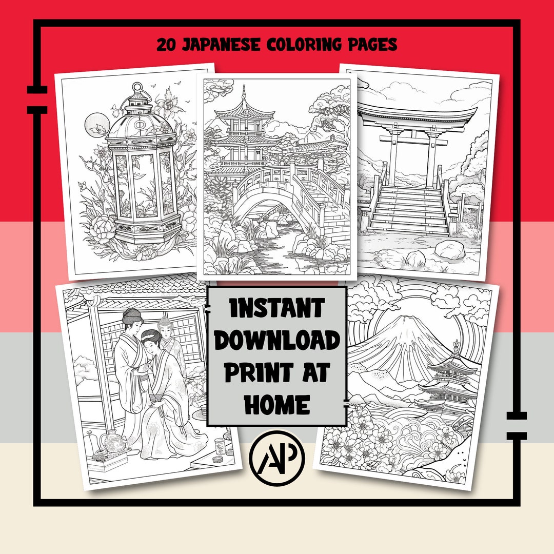 20 Japanese Style Coloring Pages for Adults and Kids, Japan Coloring ...
