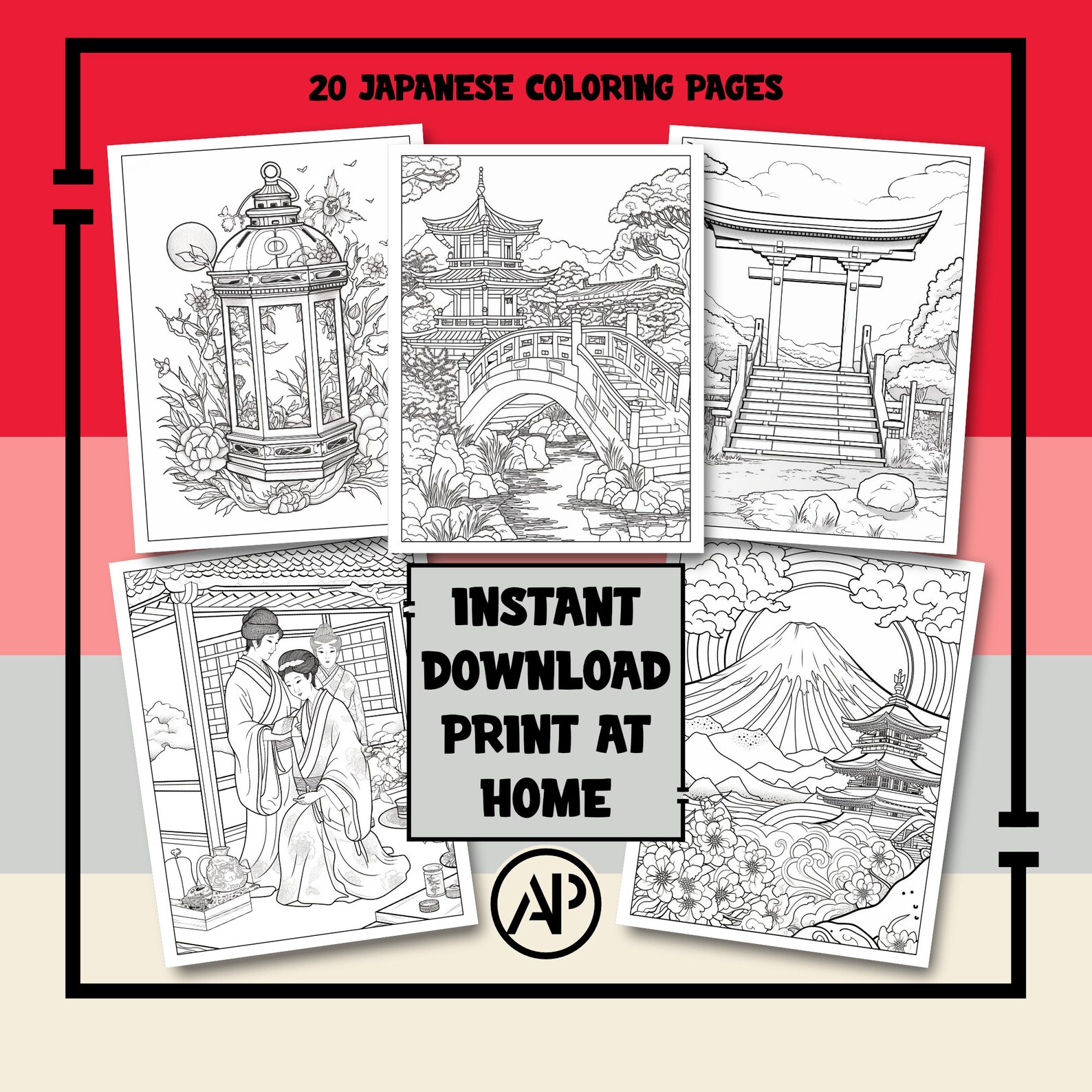 20 Japanese Style Coloring Pages for Adults and Kids, Japan Coloring ...