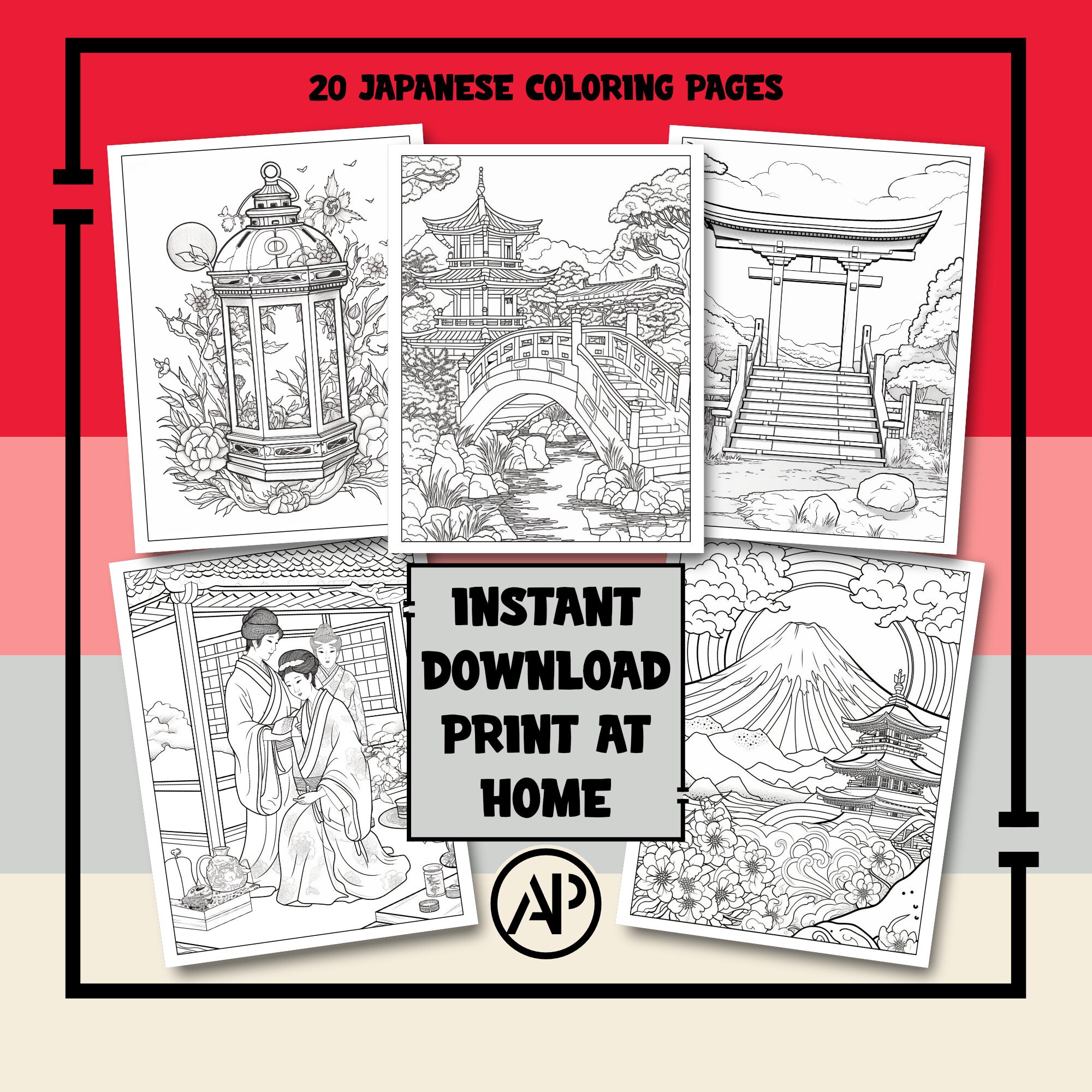 20 Japanese Style Coloring Pages for Adults and Kids, Japan Coloring ...