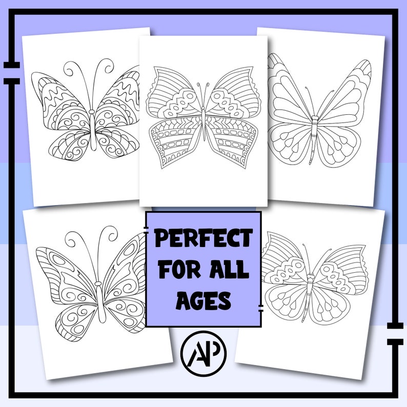 50 Butterflies Coloring Pages for Adults and Kids, Printable Butterfly ...