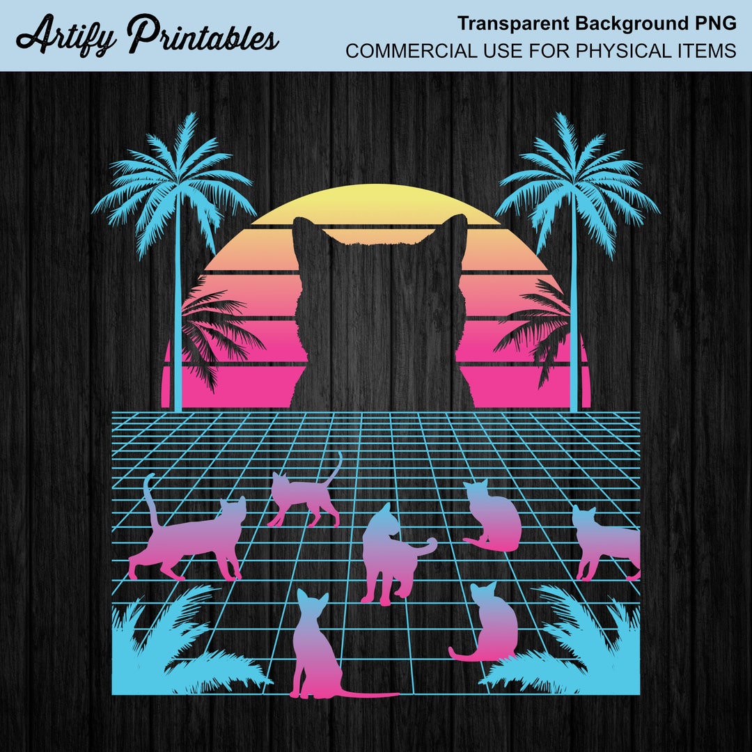 Retro Cat PNG File | Vintage Cat Png Design | Cat Sunset Retro Shirt ...