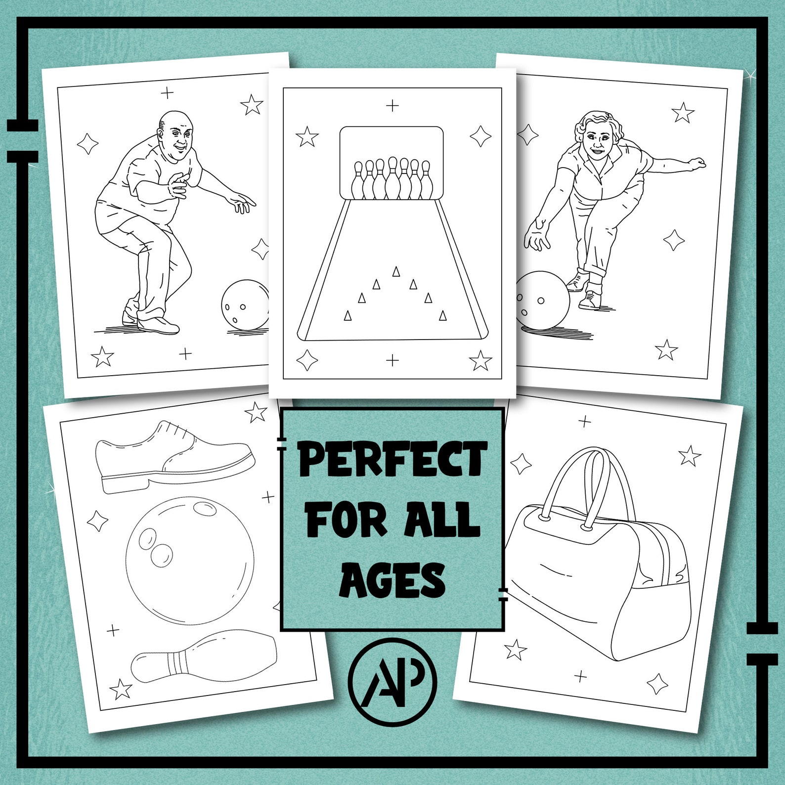 34 Bowling Coloring Pages for Kids and Adults Vol. 1, Printable ...