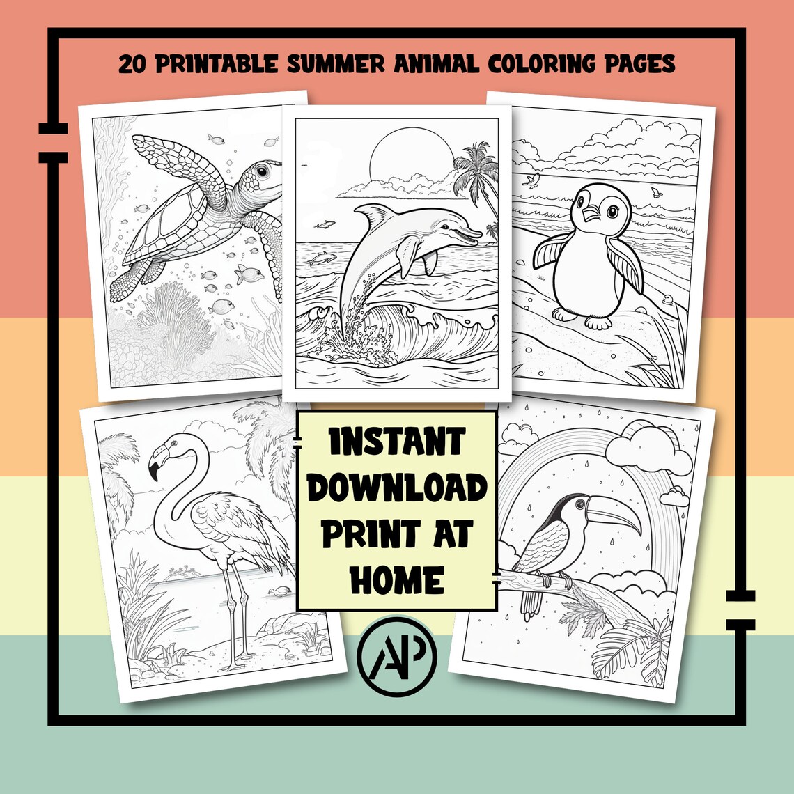 20 Printable Summer Animal Coloring Pages for Kids and Adults, Animals ...