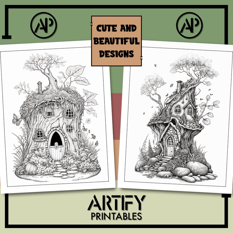 20 Fantasy Fairy Houses Coloring Pages for Adults Cute - Etsy