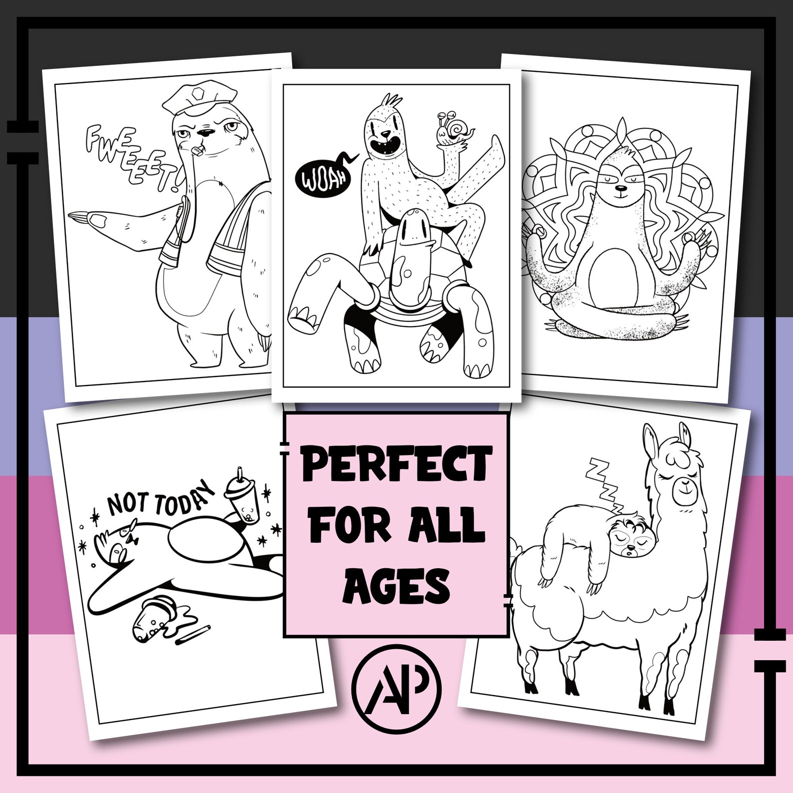 30 Printable Cute Sloth Coloring Pages for Kids and Adults, Digital ...