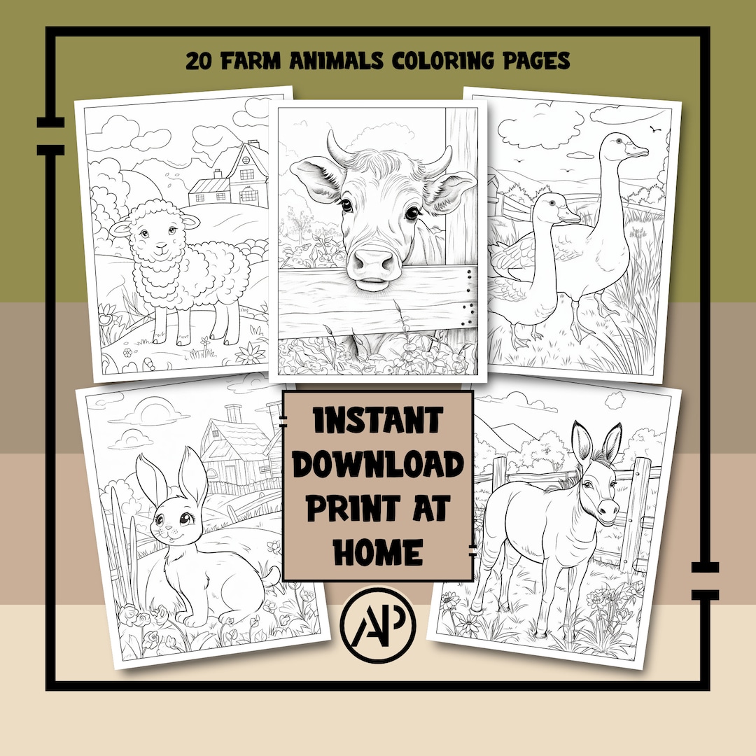 20 Farm Animals Coloring Pages for Kids & Adults, Farm Friends Coloring ...