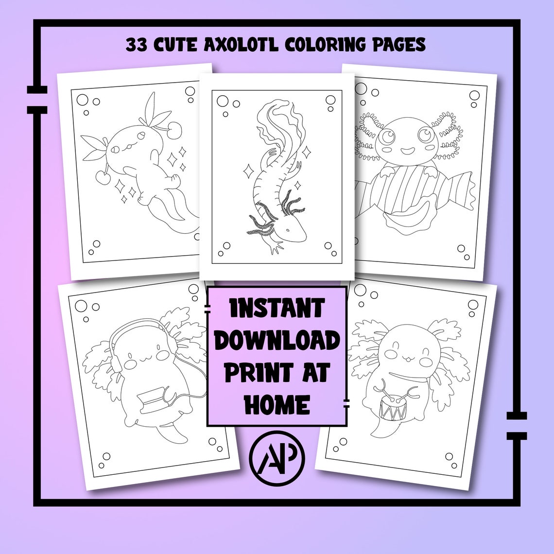 Axolotl Coloring Pages for Kids and Adults, Printable Coloring Page ...