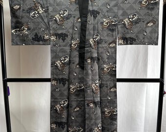 Rare Samurai Mens Yukata, Japanese Shogun Patchwork Pattern in Blue ...