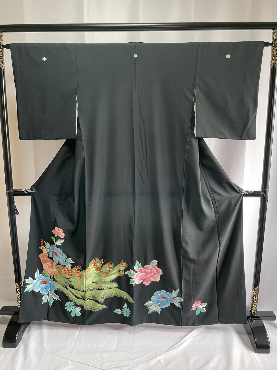 Vintage Japanese Kimono - Kuro Tomesode With Beautiful Motifs - Etsy