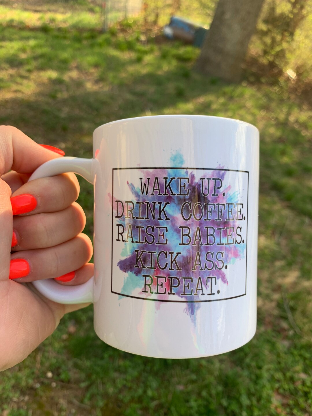 Wake up Drink Coffee Raise Babies Kick Ass Funny Coffee Cup Ceramic ...