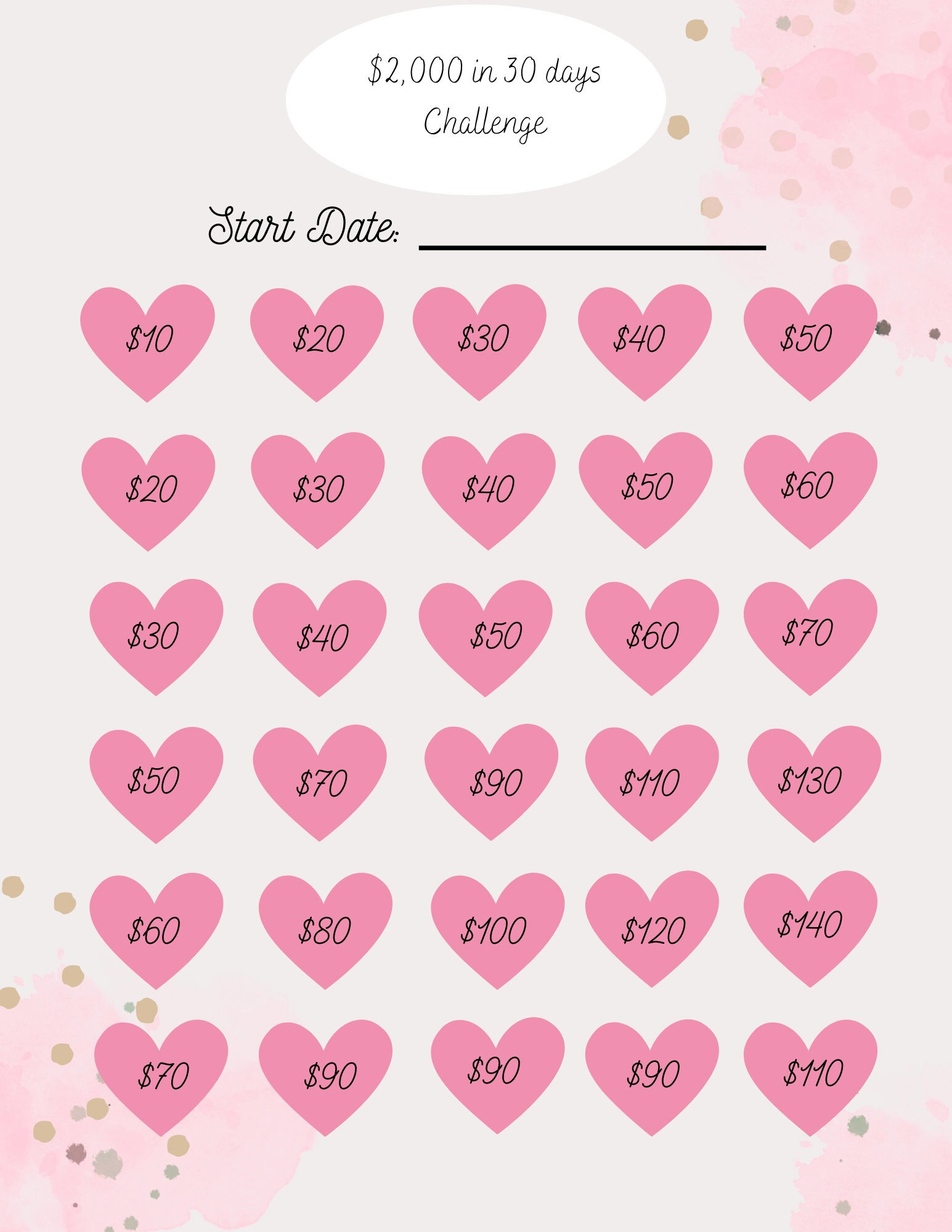 Pink 2,000 Money Saving Challenge, Save 2000 in 30 Days, 2000 Savings ...