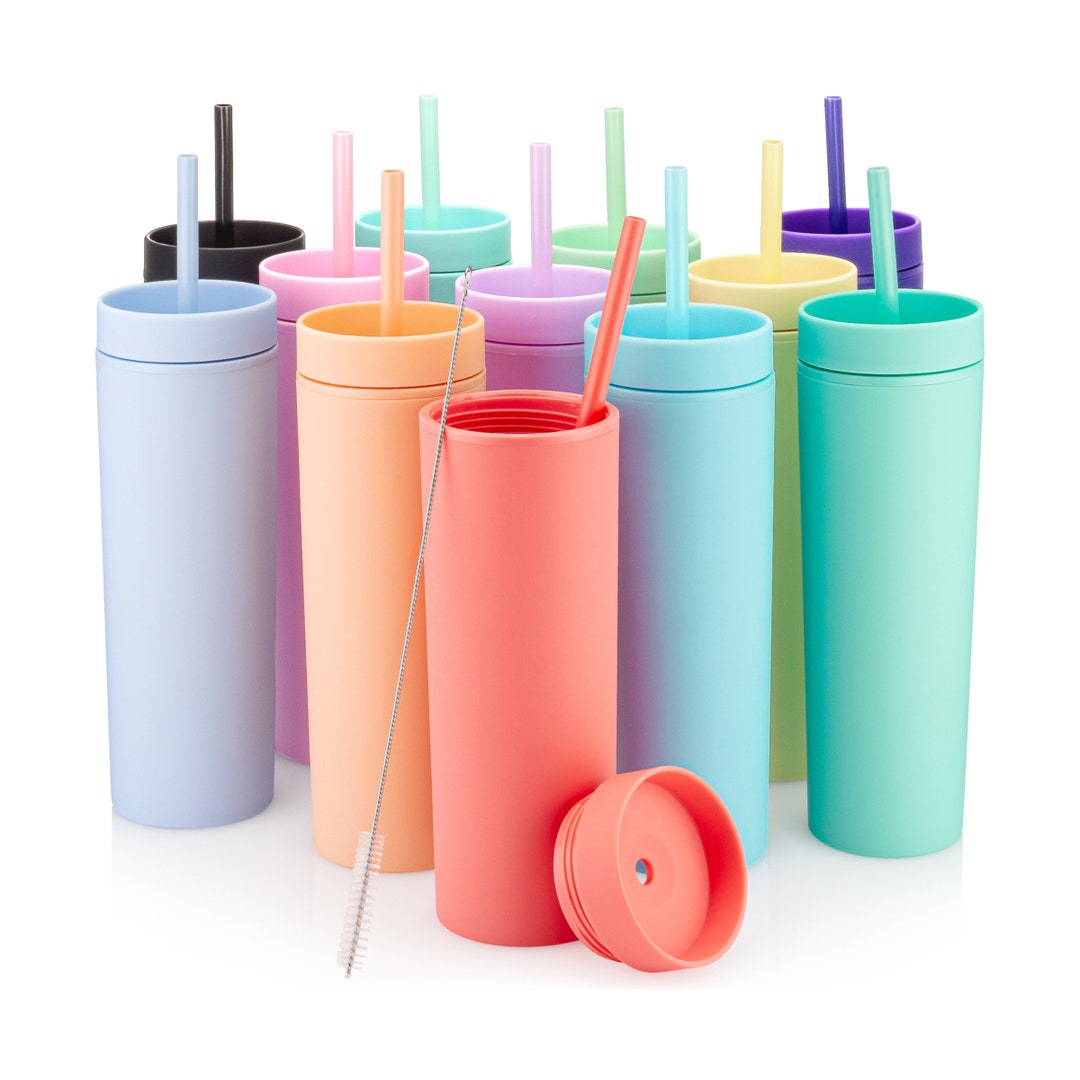 12 Pack Pastel Acrylic Skinny Tumblers, Wholesale 16oz Bulk Cups With ...