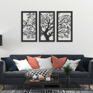 3 Piece Wall Art Metal Tree of Life 3 Panels Black Tree Wall - Etsy