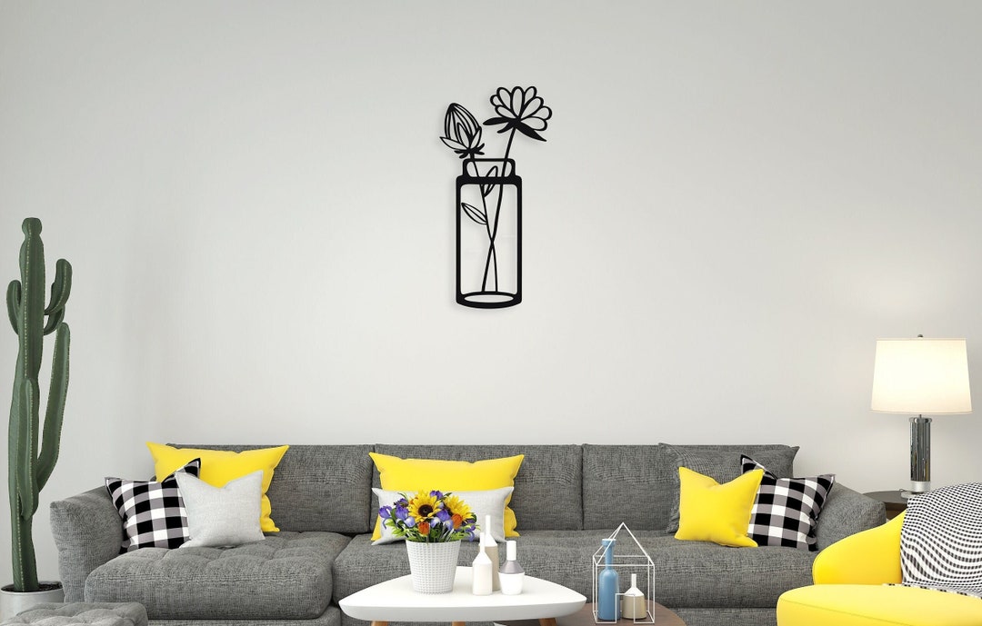Metal Flower Wall Art Black Wall Hanging Minimal Simple Flower Wall Art ...
