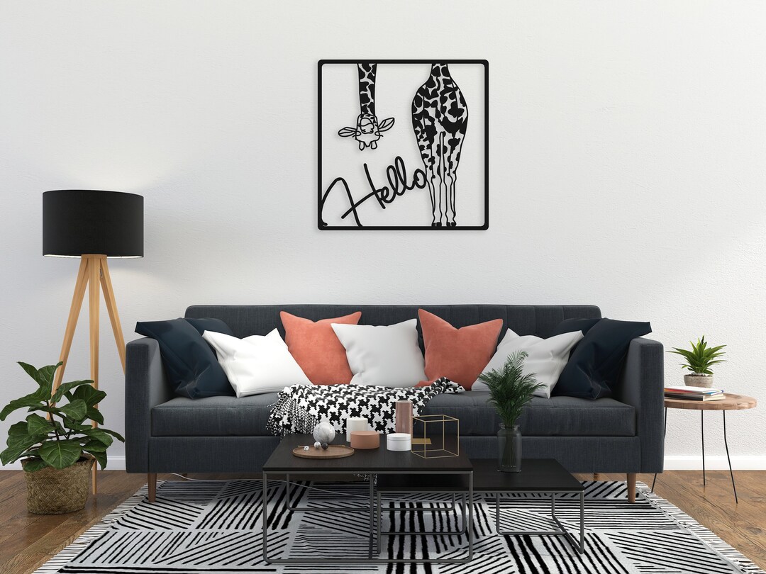 Cute Giraffe Wall Decor, Metal Hello Sign, Giraffe Wall Art, Entryway ...