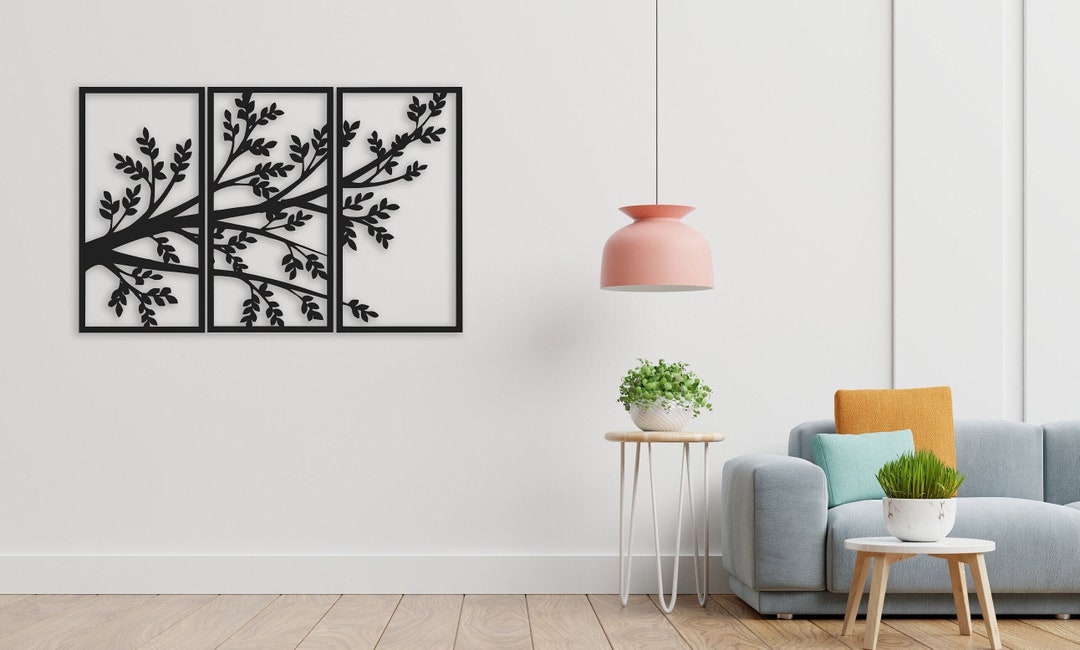 Black Metal Tree Branch Wall Art, Large 3 Panel Wall Art, Metal Tree ...