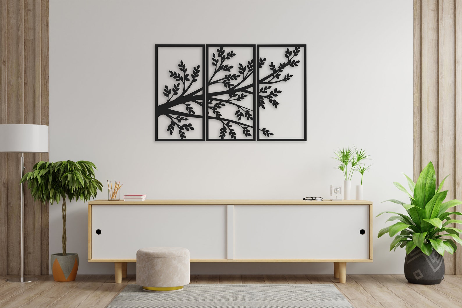 Large 3 Panel Wall Art Metal Tree Wall Decor Room Decor - Etsy