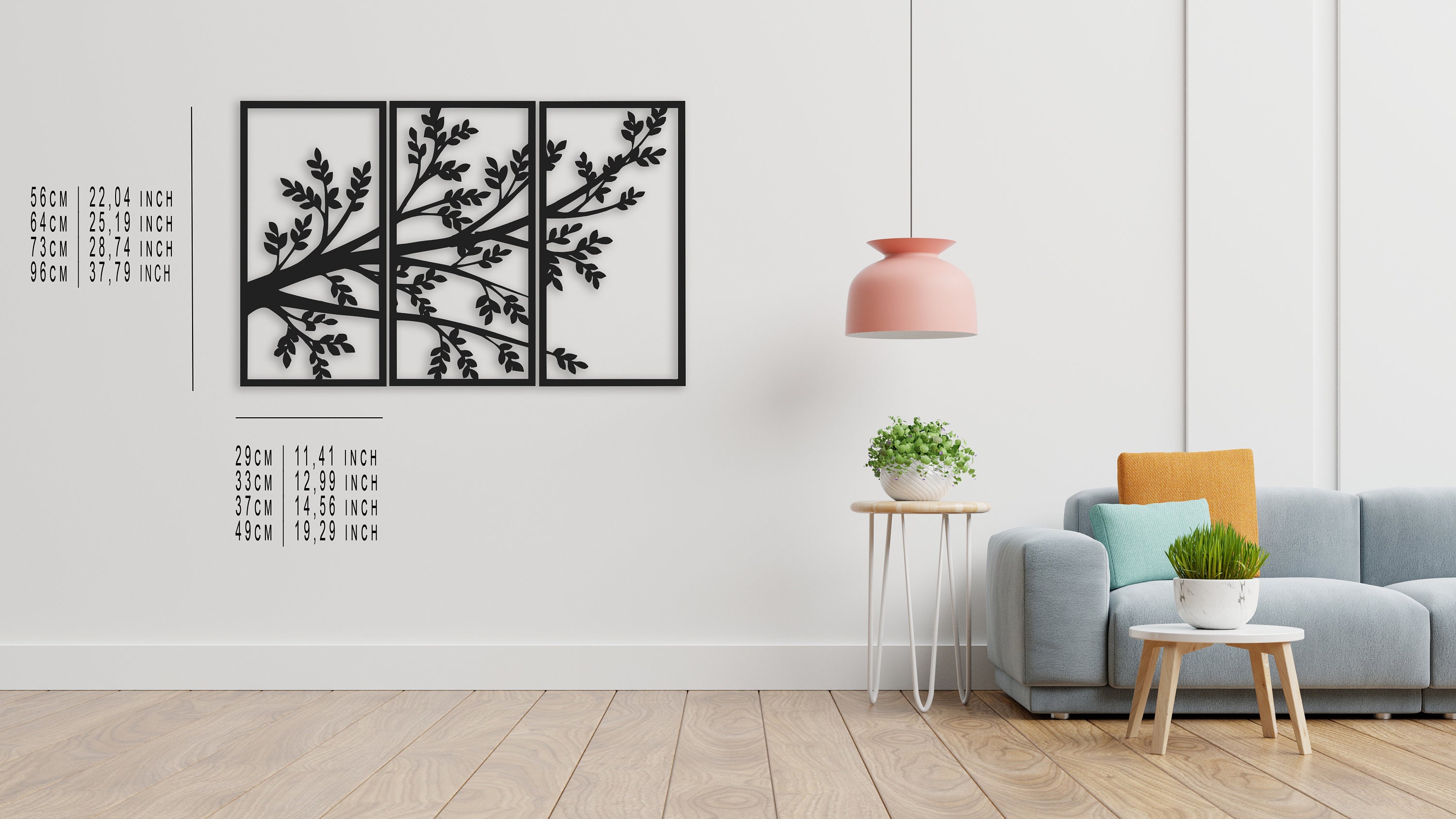 Large 3 Panel Wall Art Metal Tree Wall Decor Room Decor - Etsy