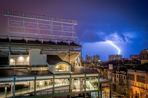Chicago Cubs Photography Lightning Over Wrigley Field | Etsy