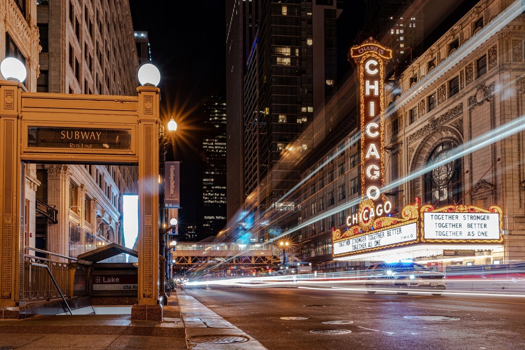 Chicago Theater Night Photography Urban Decor Wall Art - Etsy