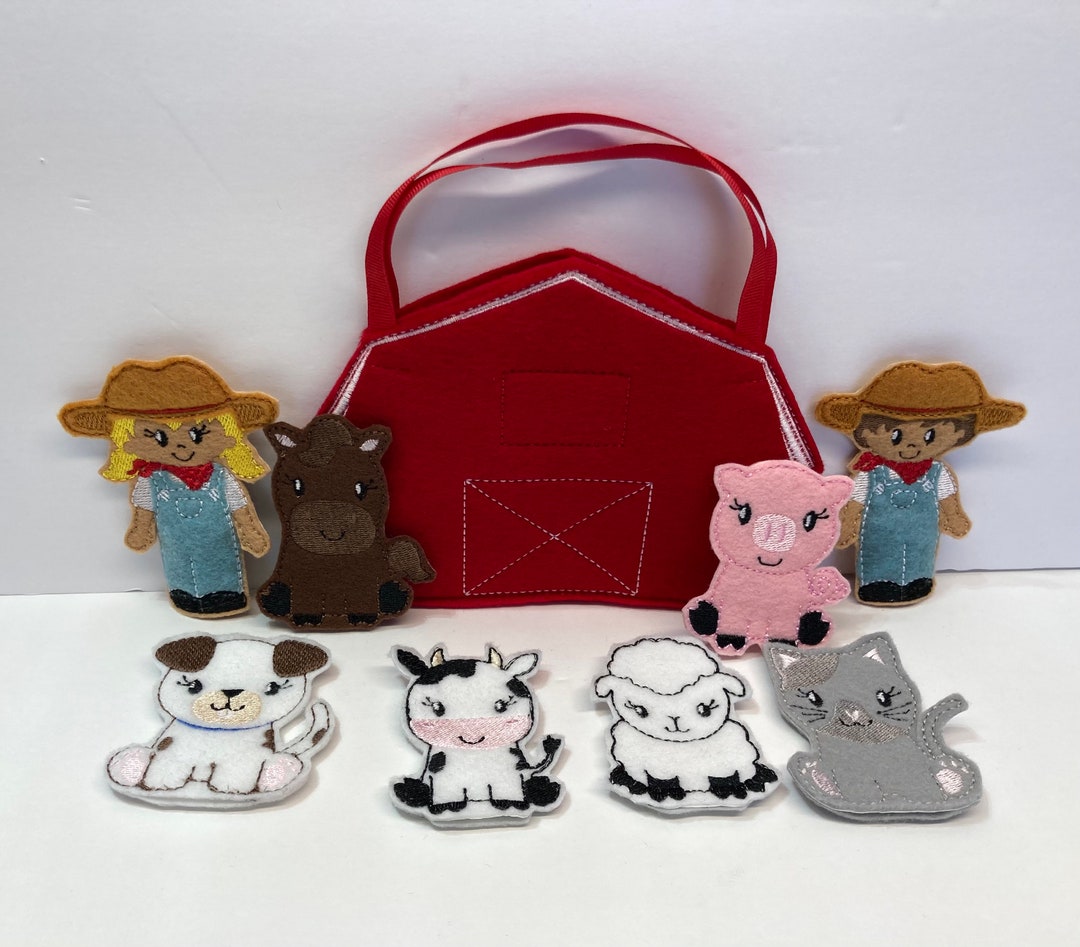 Farm Finger Puppet Set Quiet Toy Busy Bag Farmer Cow Horse Pig Sheep ...