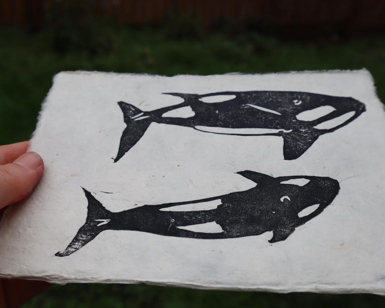 Orca Whale Linocut – Original Handmade Blackfish Art - Etsy