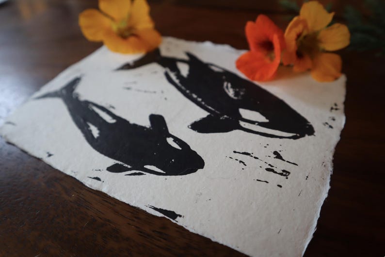 Orca Whale Linocut – Original Handmade Blackfish Art - Etsy