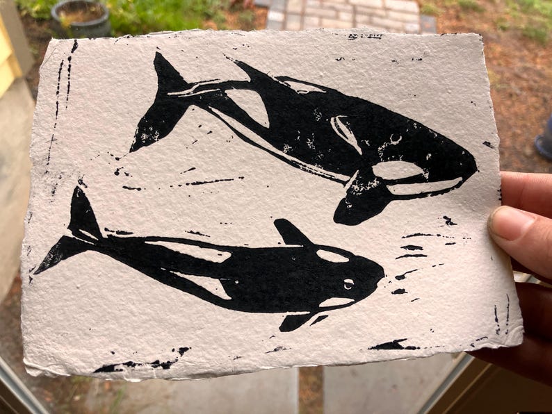 Orca Whale Linocut – Original Handmade Blackfish Art - Etsy