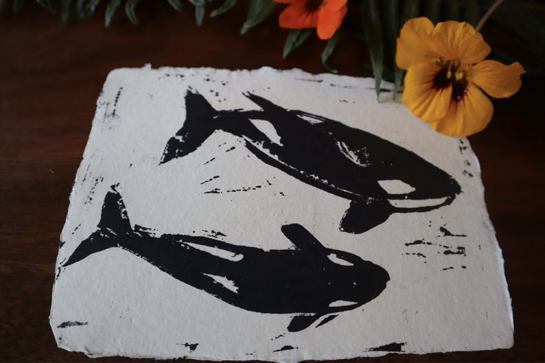 Orca Whale Linocut – Original Handmade Blackfish Art - Etsy