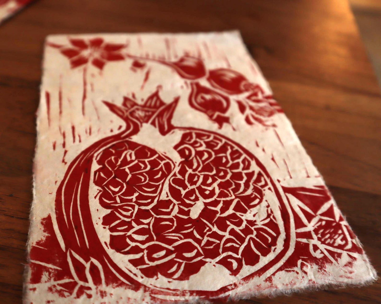 JUICY GEMS | Linocut Block Print | Pomegranate and Flower Artwork - Etsy