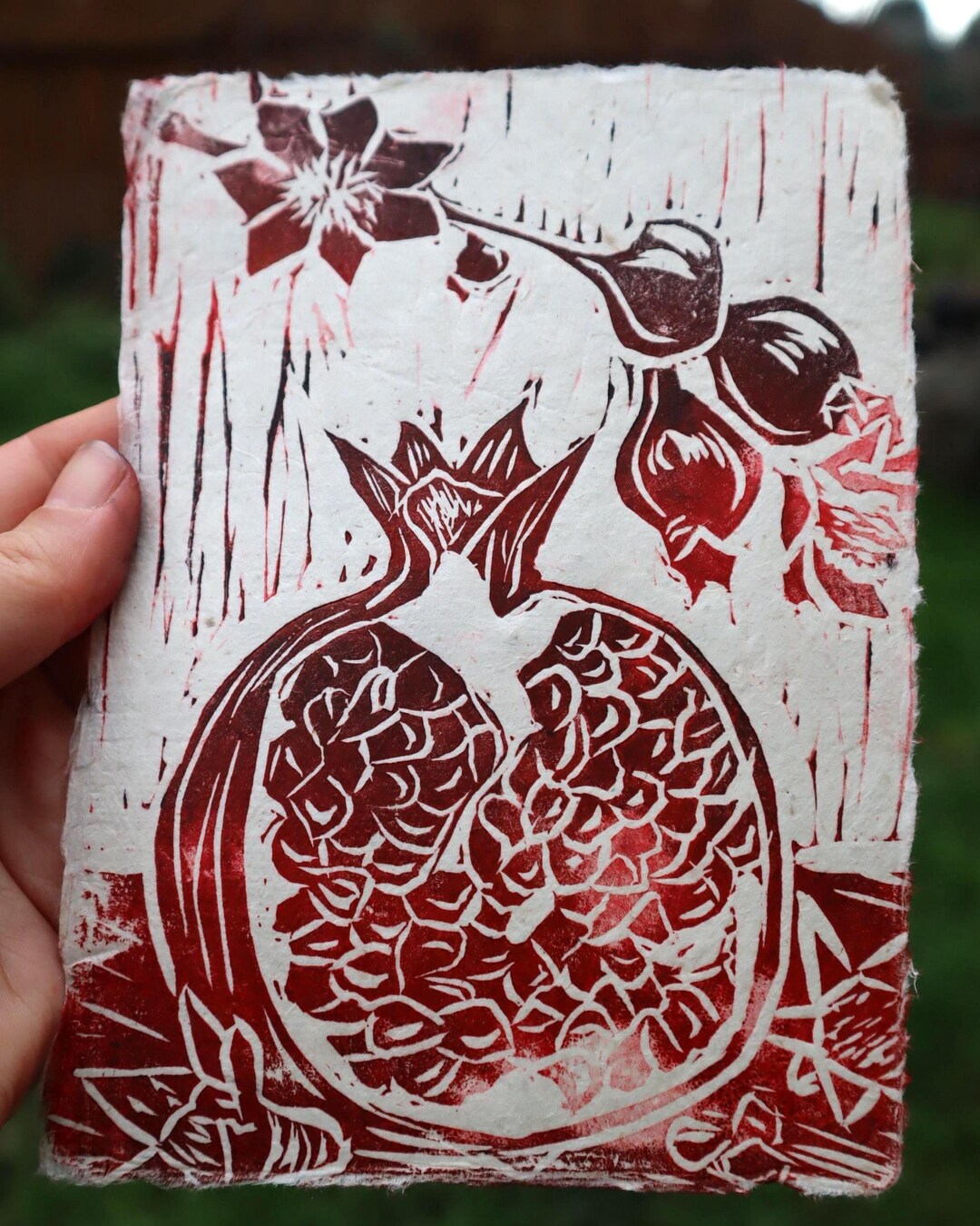 JUICY GEMS | Linocut Block Print | Pomegranate and Flower Artwork - Etsy