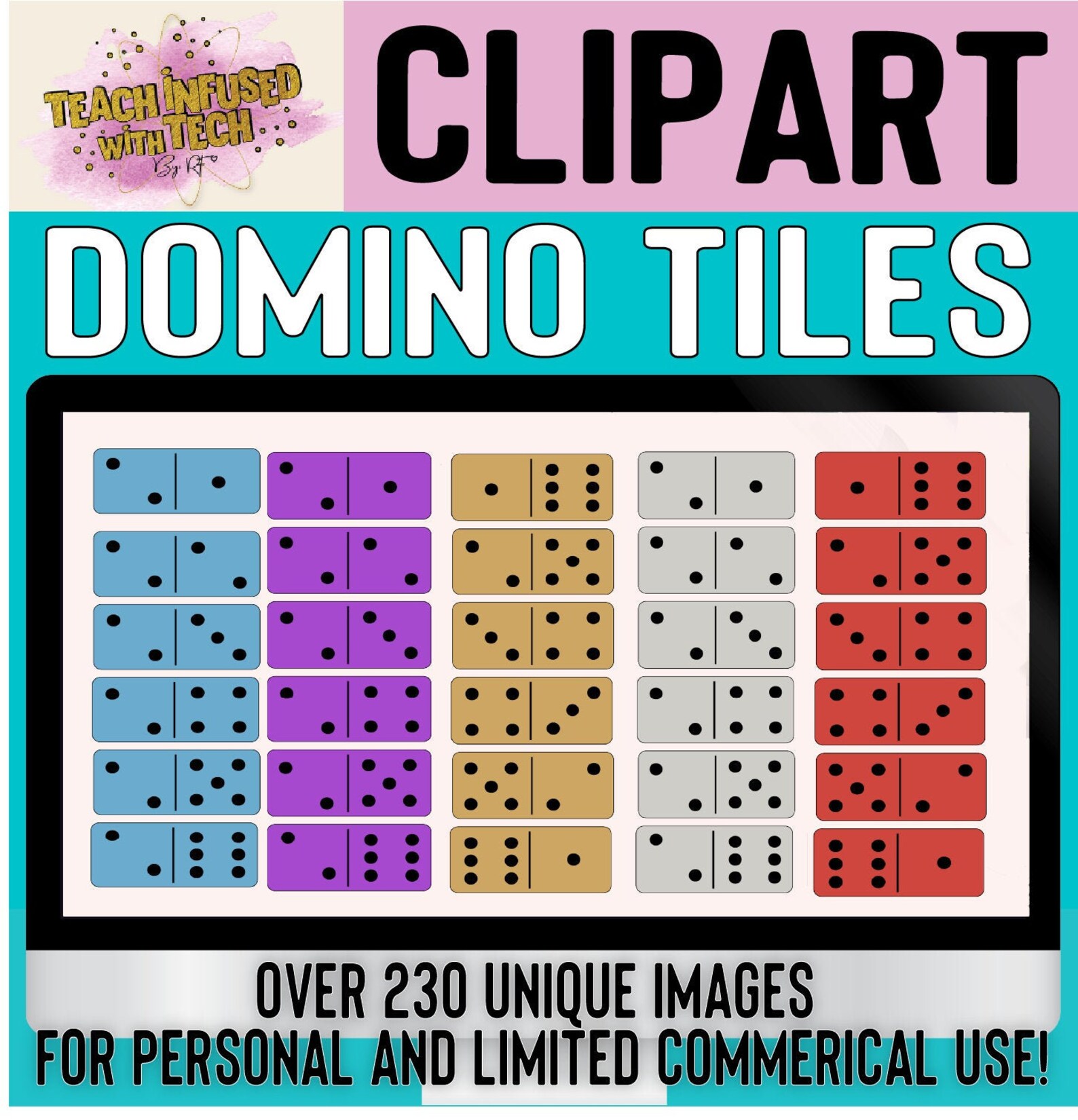 Clipart: Domino Tiles, Multiple Colors and Combinations! Over 230 ...