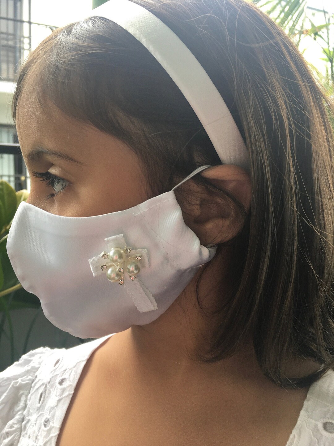 Satin Face Mask Matching Headband for Communion Wedding - Etsy Italia