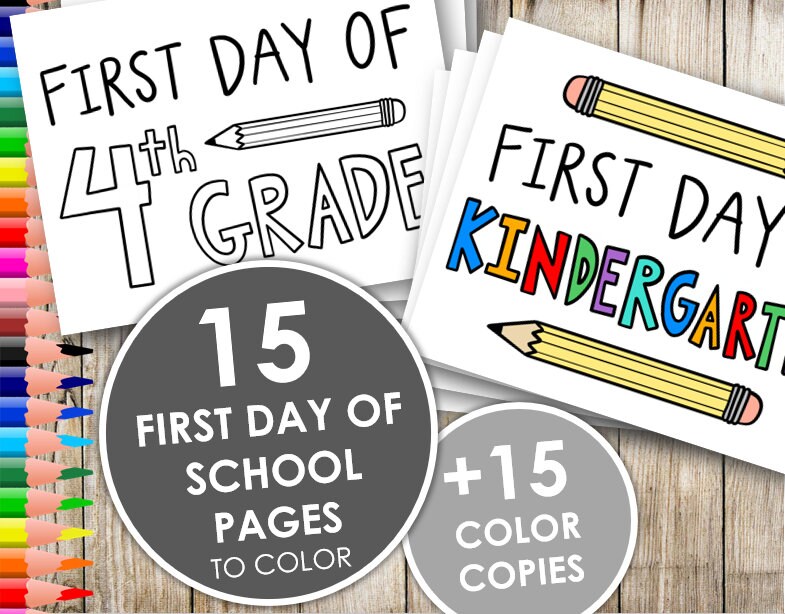 Printable First Day of School Sign, Coloring Pages, Digital, Download ...