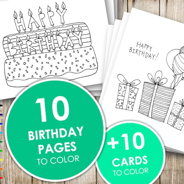 Adult Birthday Coloring Cards - Etsy