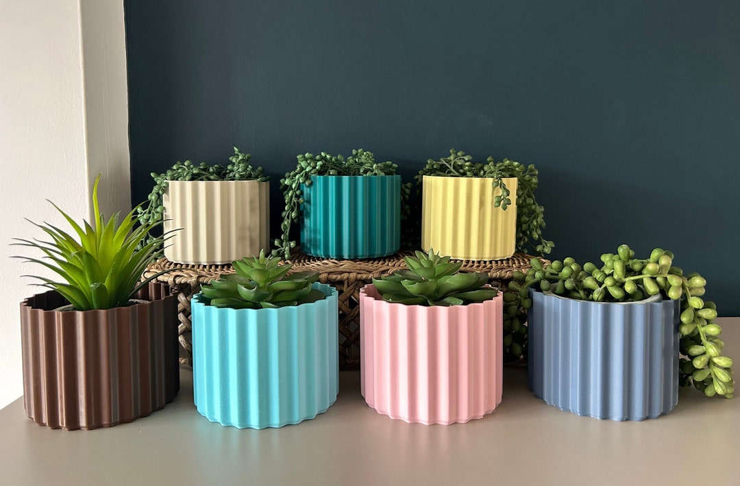 3D Printed Pot Planters - Colourful Ribbed Plant Pots - Etsy UK