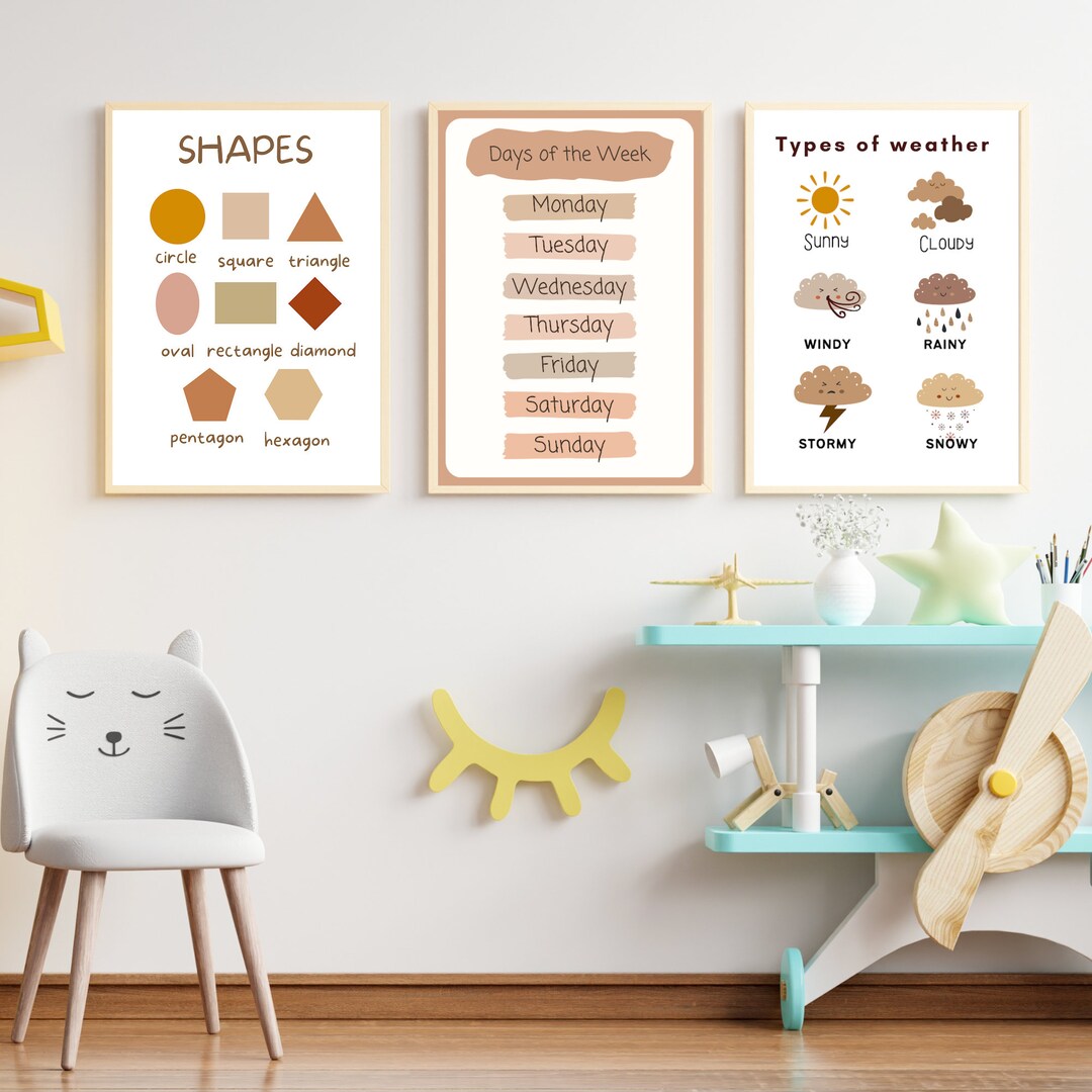Set of 3 Educational Posters, Alphabet Wall Art , Homeschool Prints ...