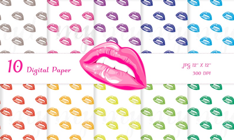 Digital Paper Lips - Pattern Lips - Scrapbook Paper - Pattern Kiss - Etsy