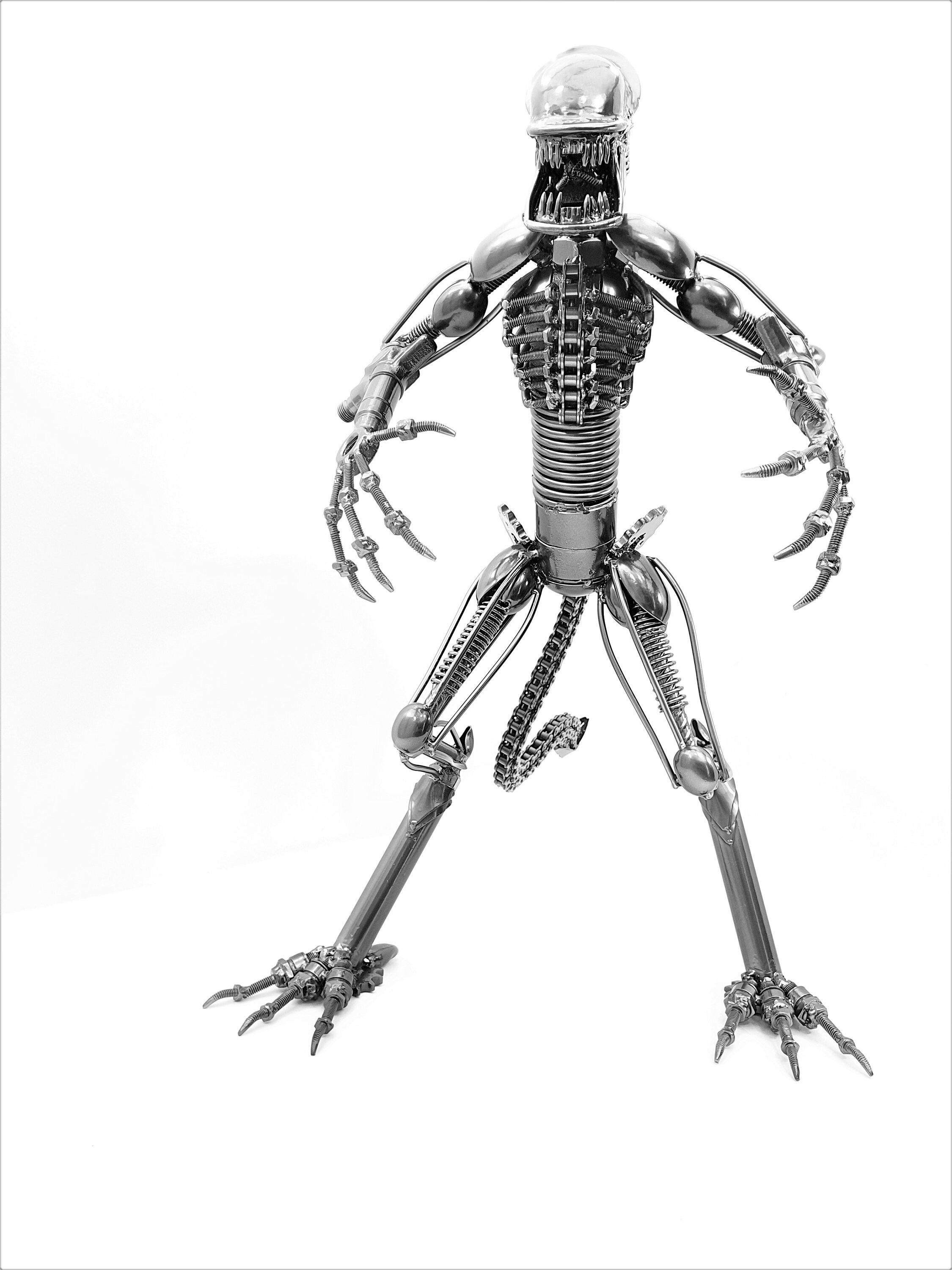 Alien 60cm Silver Handmade Recycled Metal Art Productions | Etsy