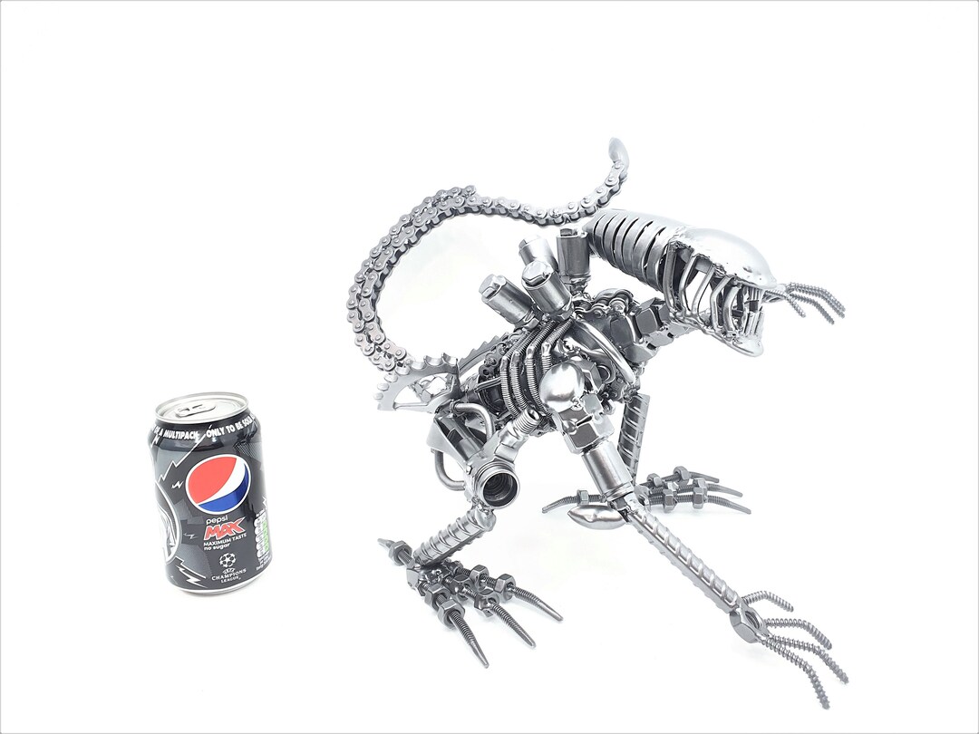 Alien 40cm Creeping Silver Handmade Recycled Metal Art Productions ...