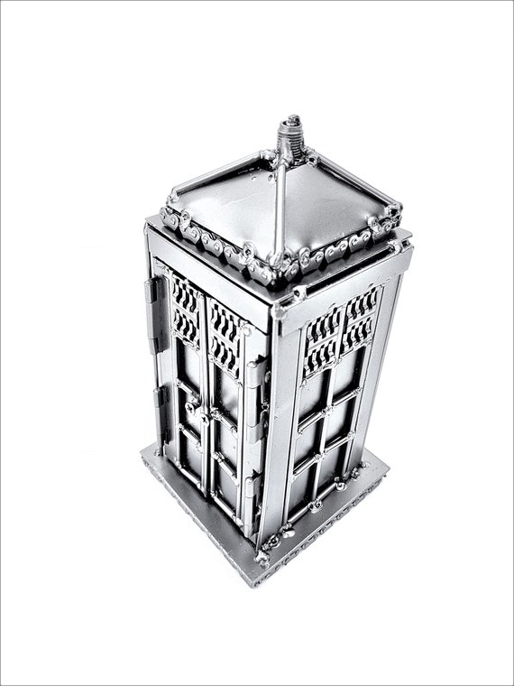 Tardis Small Painted Sci Fi Handmade Recycled Metal Art Productions ...