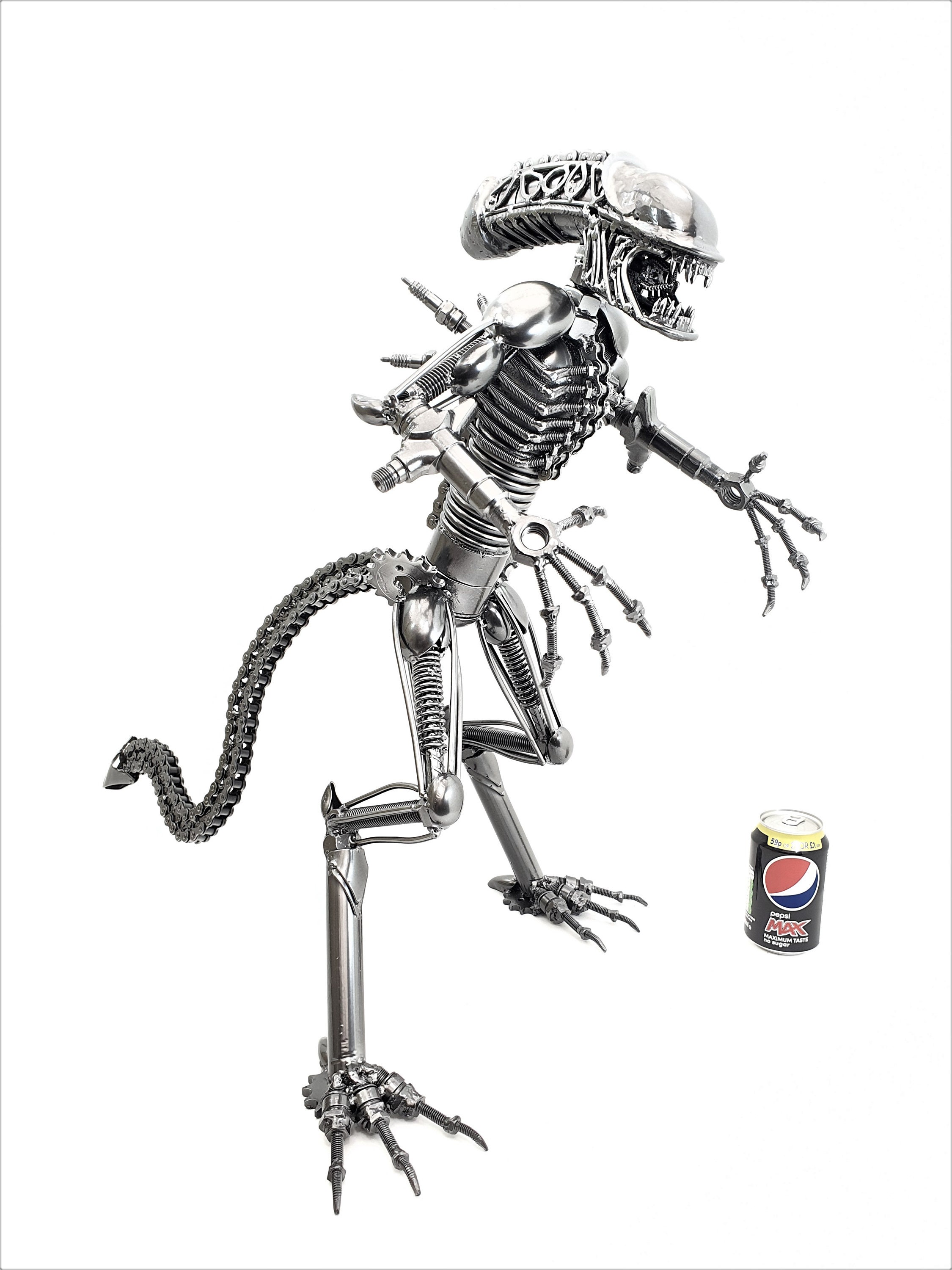 Alien 60cm Silver Handmade Recycled Metal Art Productions | Etsy