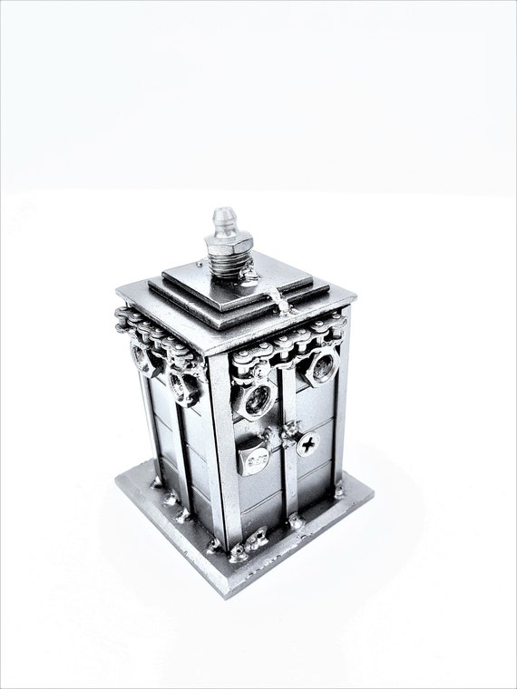 Tardis Small Painted Sci Fi Handmade Recycled Metal Art Productions ...