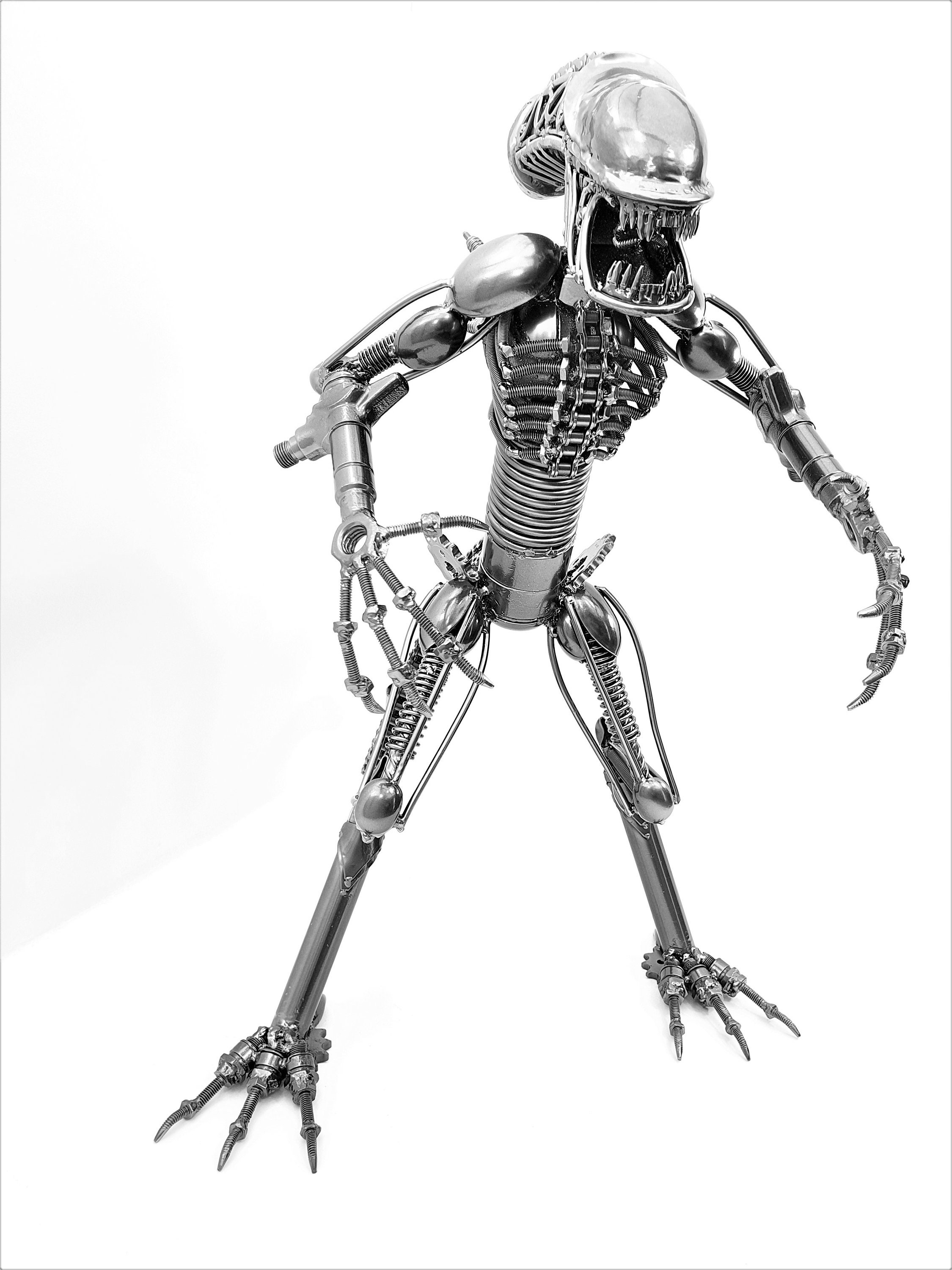 Alien 60cm Silver Handmade Recycled Metal Art Productions | Etsy