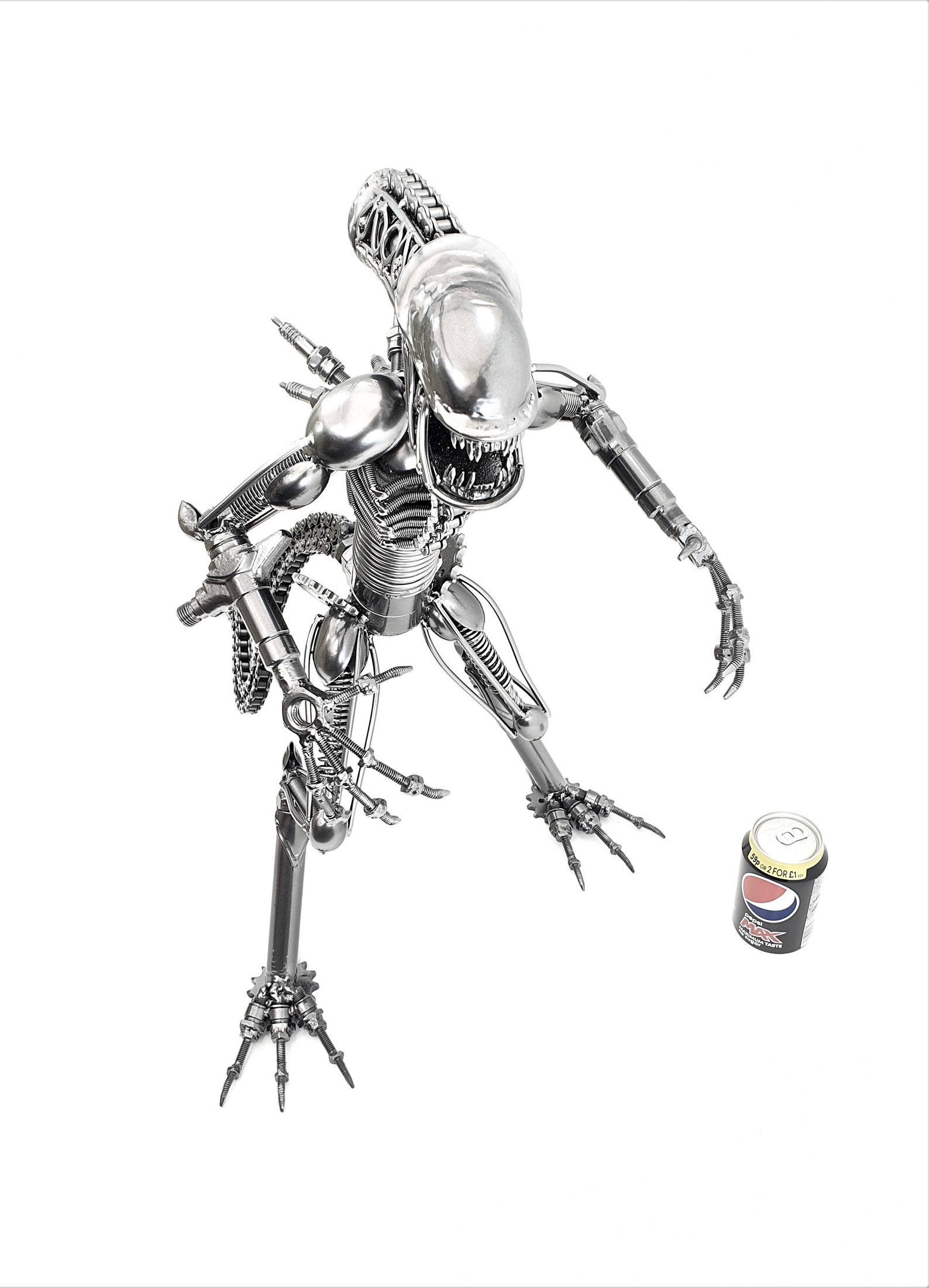 Alien 60cm Silver Handmade Recycled Metal Art Productions | Etsy
