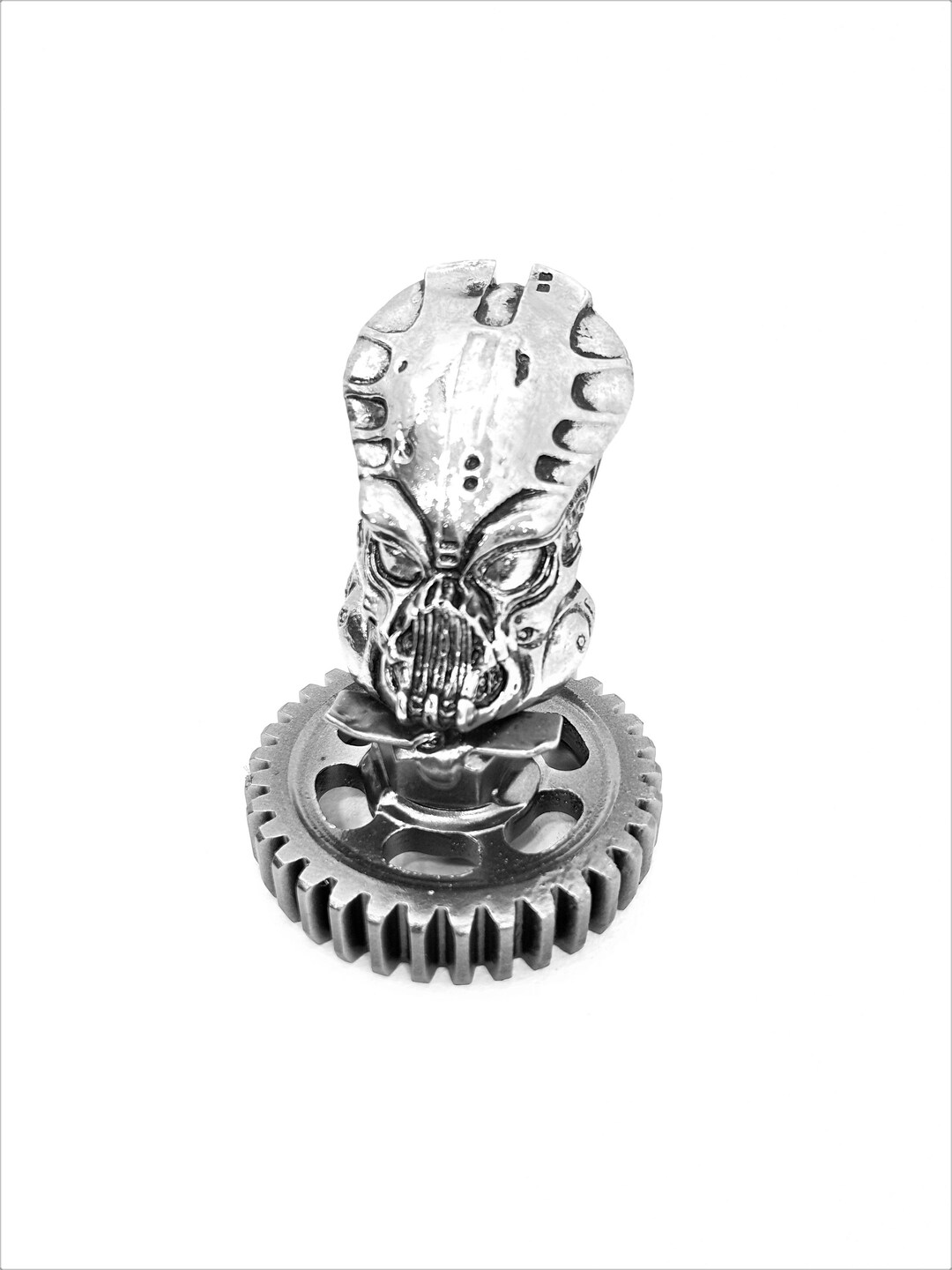 Predator 40cm Mask Lava on A Stand Silver Handmade Recycled Metal Art ...