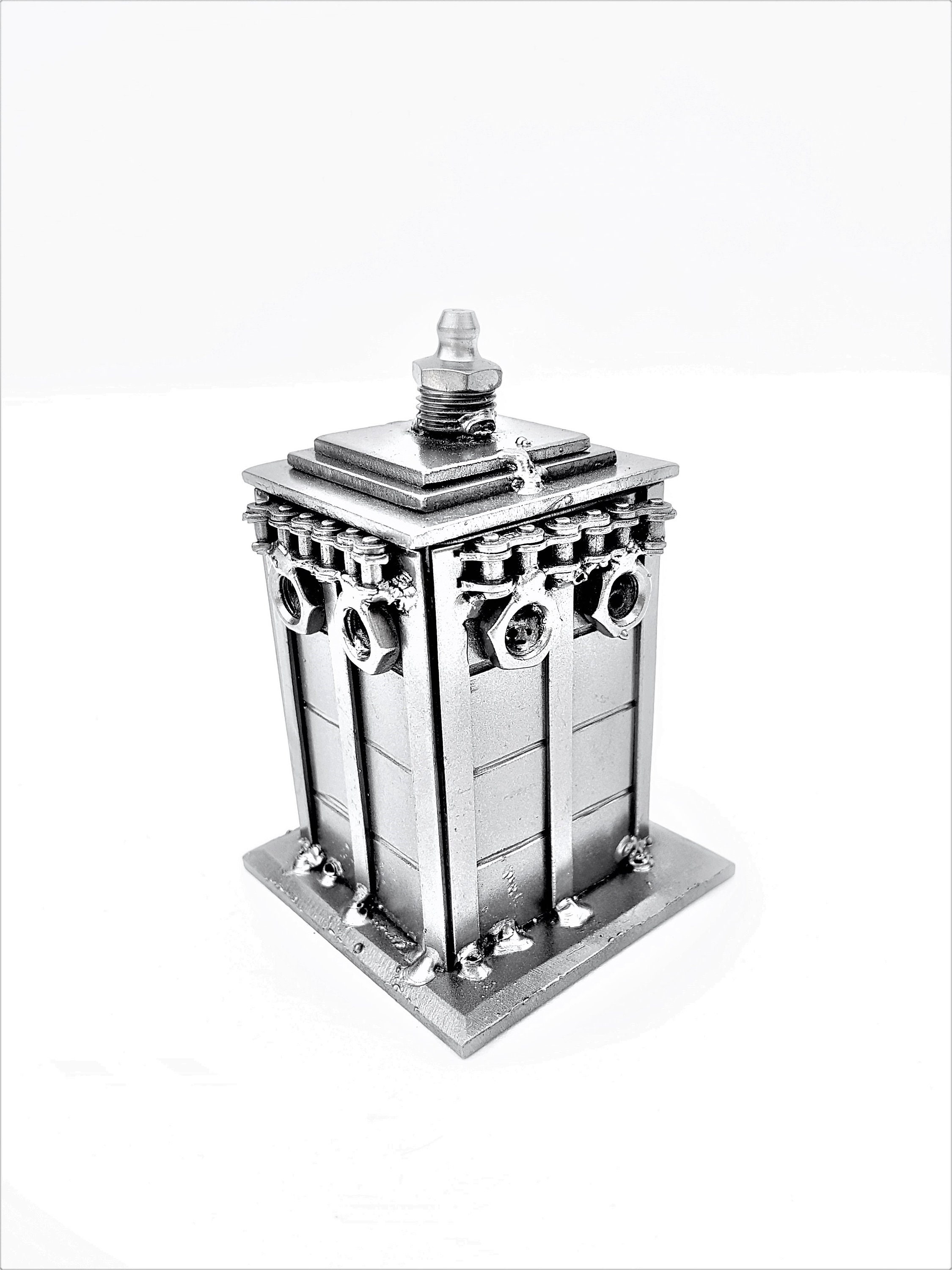 Tardis Small Painted Sci Fi Handmade Recycled Metal Art Productions ...