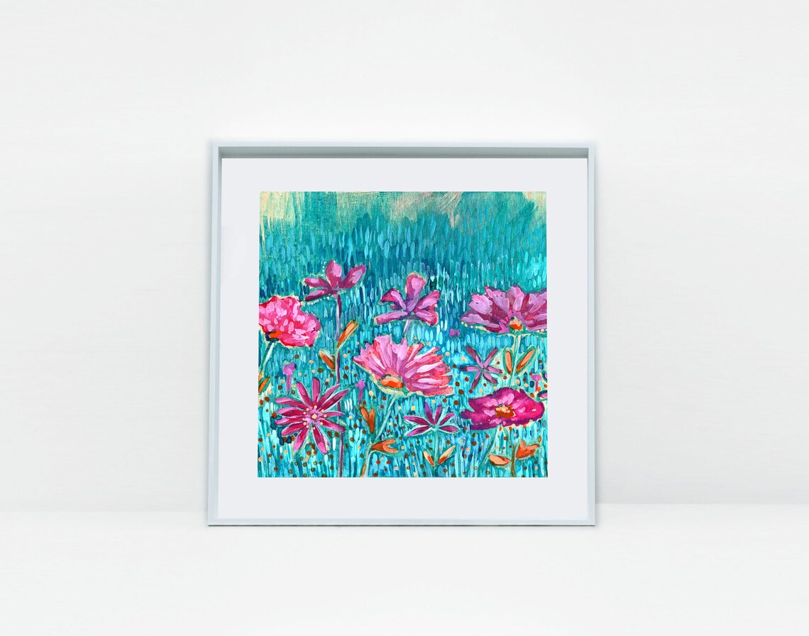 Floral Artwork Garden Art Print Digital Download Teal and - Etsy